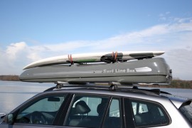 Malibu SL roof box with surfboard rack on the cover - Premium roof box ...